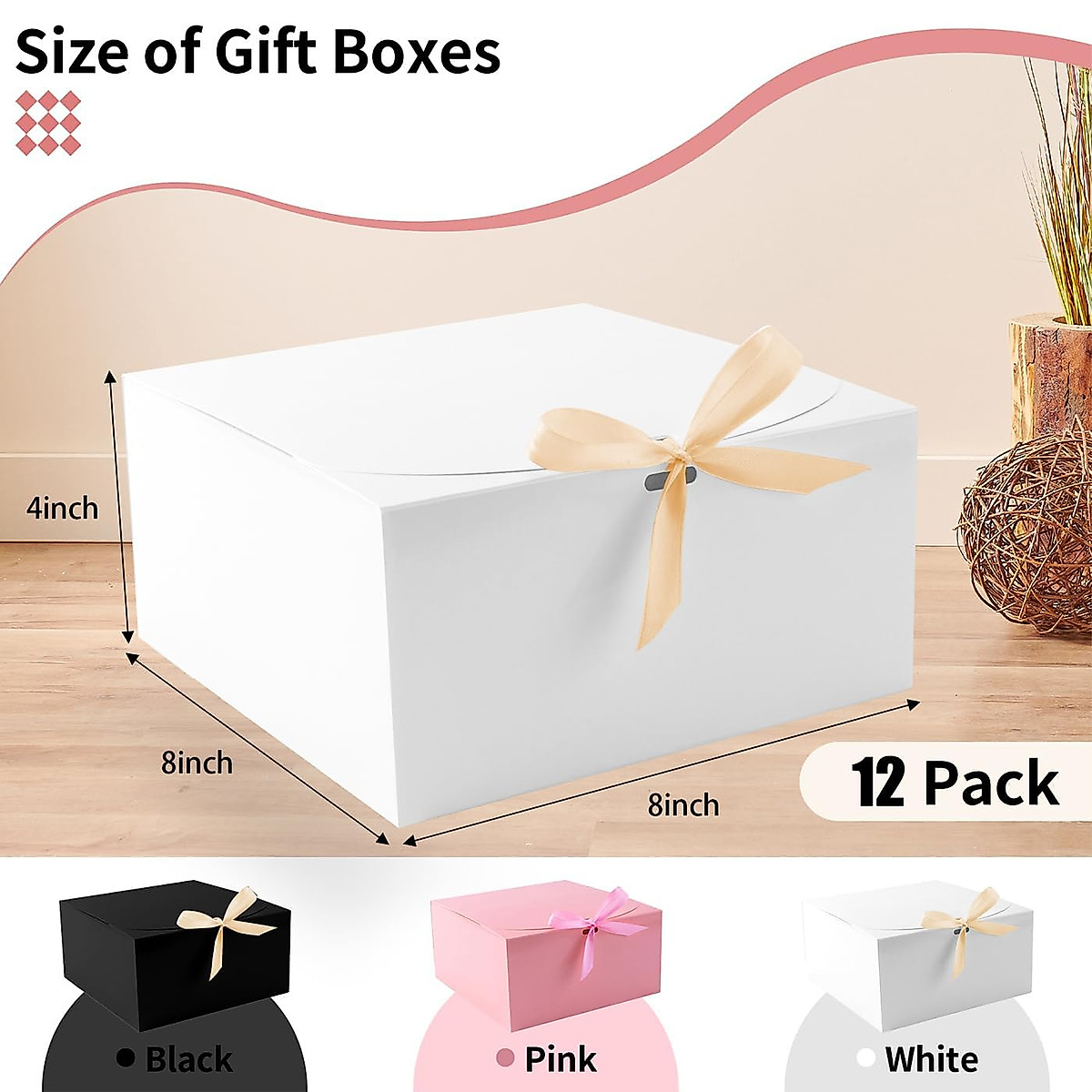 12pack Gift Boxes with Lids,White Gift Boxes Bulk with Gold Bow Ribbon,Bridesmaid Proposal Box for Presents Kraft Paper Gift Boxes for Wedding,Christmas,Halloween,Baby Shower