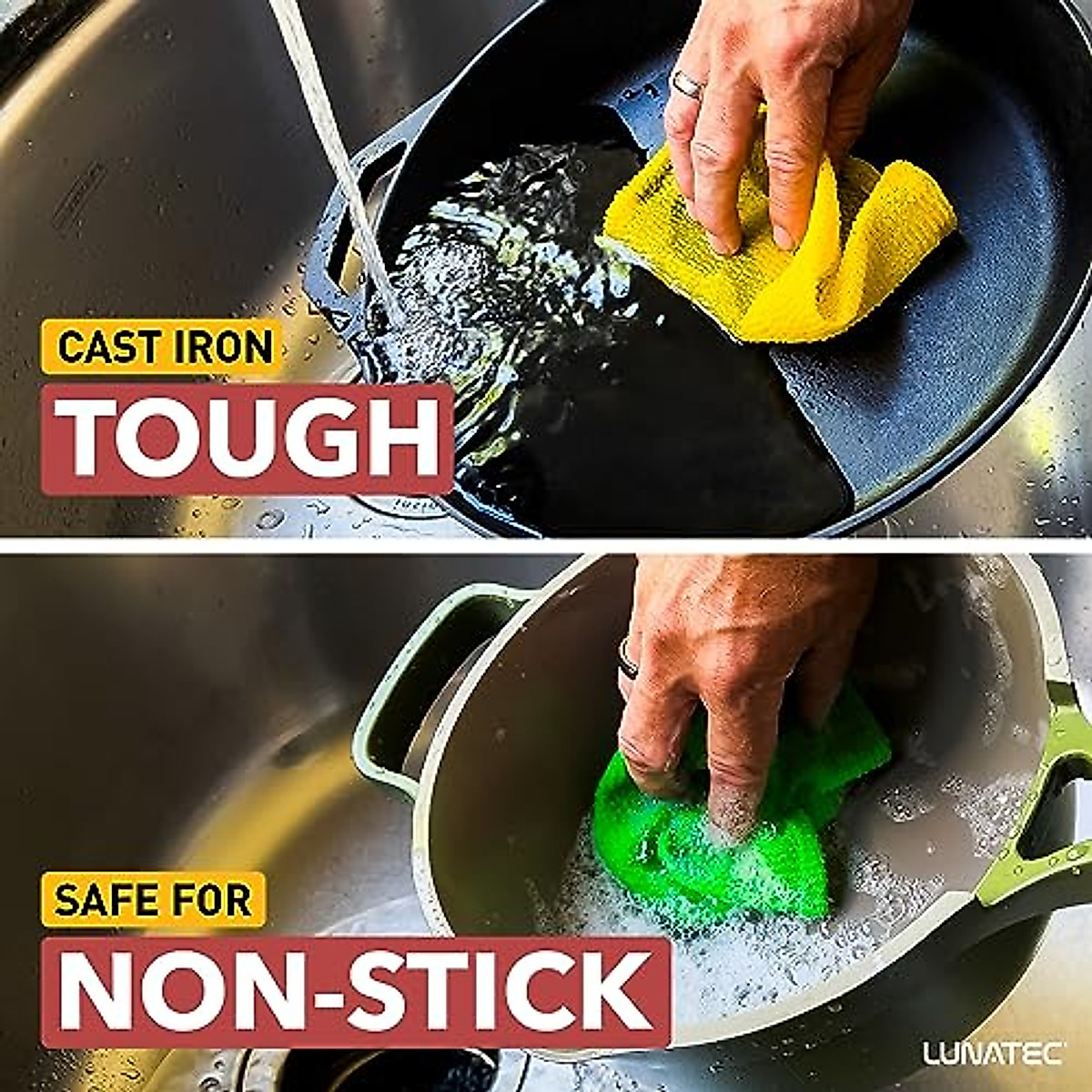 Lunatec Odor-Free Dishcloths. The Perfect Scrubber, Dish Cloth, Sponge and Scouring Pad to Clean Your Dishes, Pots & Pans, and Kitchen Gear. Ideal for Home, RV, Boat Galley and Camp Site. (4-Pack)