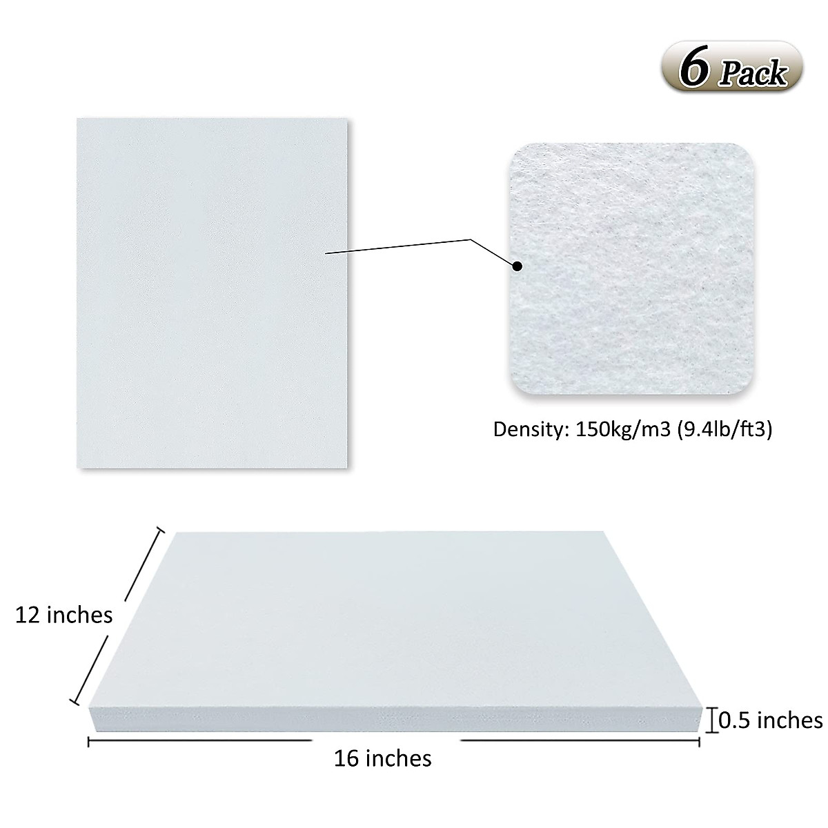 TroyStudio Thickened Acoustic Panels, 16 x 12 x 0.5 Inches Pack of 6 Felt Wall Decor Tiles Sound Absorbing Board, Noise Reverb Echo Dampening Soundproof Padding for Door Music Recording Home Studio