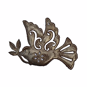 It's Cactus Home Decor Bird, Set of 2 Dove of Peace with Olive Branch, Wall Hanging Plaques, Cute Metal Garden Art 5.5 x 8 Inches, Handmade in Haiti