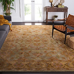 SAFAVIEH Heritage Collection Area Rug - 9' x 12', Blue & Beige, Handmade Traditional Oriental Wool, Ideal for High Traffic Areas in Living Room, Bedroom (HG811B)