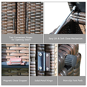 Tangkula Outdoor Wicker Storage Box, Garden Deck Bin with Steel Frame, Rattan Pool Storage Box with Lid, Ideal for Storing Tools, Accessories and Toys, 88 Gallon Capacity (Brown)