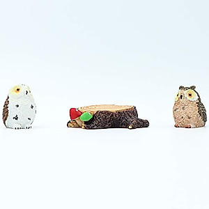 HRRIVE Mini Owls Bird Miniature Figurine with Tree Stump/Fairy Garden Pot Decoration for Micro Landscape Plant Pot, Bonsai Craft Décor