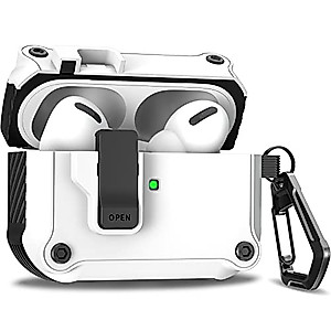 R-fun Airpods Pro 2nd Generation/1st Generation Case Cover with Automatic Snap Switch, Secure Lock Clip Super Protective for Airpods Pro Case (2019/2022) with Keychain for Men Women，White