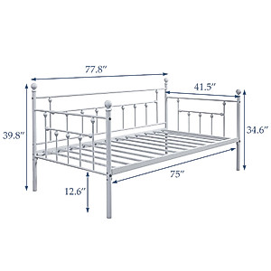 VECELO Daybed, Metal Twin Bed Frame with Headboard, Heavy Duty Steel Slats Support for Living Room Bedroom Guest Room, Easy Assembly
