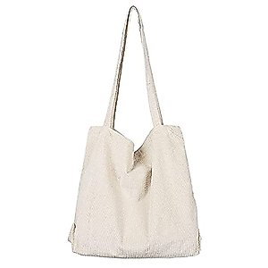 Women Shoulder Handbags Soft Corduroy Casual Hobo Bags Large Tote Bag Travel Satchel Shopping Bag for Women (Beige)