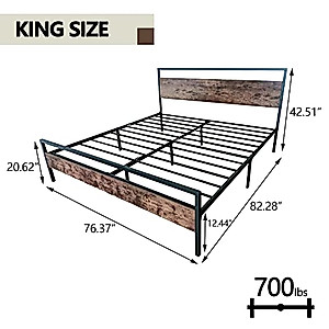 alazyhome Modern Industrial King Size Bed Frame Metal Platform with Rustic Wooden Headboard and Footboard, No Box Spring Needed, Noise Free, Easy Assembly Black