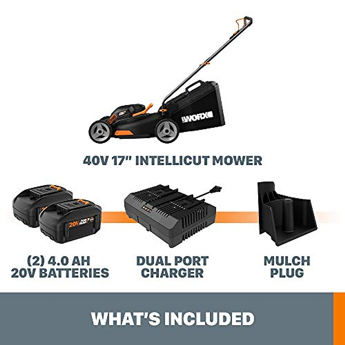 Worx WG743 40V Power Share 4.0Ah 17" Cordless Lawn Mower (Batteries & Charger Included)