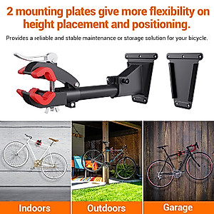 Sportneer Bike Repair Stand: 360 Rotatable Wall Mounted Removable Bike Clamp - Adjustable Home Bicycle Maintenance Stand with 2 Mounting Plates for Diameter of 1-1.6’’ Bicycle