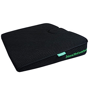 iHealthComfort Portable Memory Foam Wedge Seat Cushion-Car&Truck Seat Cushion for Tailbone Stress Back Pain Relief(16x13.7inches)