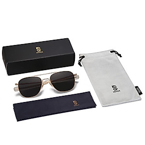 SOJOS Small Polarized Aviator Sunglasses for Men Women Classic Double Bridge Square Aviators SJ1179, Bright Gold/Grey
