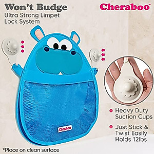 CHERABOO Bath Toy Storage Hurley Hippo Kids, Toddlers, Baby Bath Organizer | Tub, Bathtub, Bathroom Toy Holder | Quick dry net, two suction cups | Shower Caddy Mesh Basket (Blue)