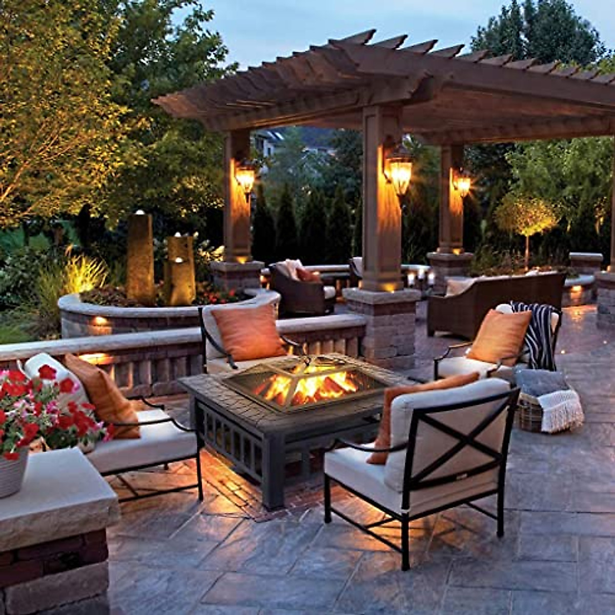 ZLXDP 32inch Iron Large Fire Pits Cast Iron Firepit Stylish BBQ Burn Pit Outdoor for Garden Patio Terrace Camping Stand Stove