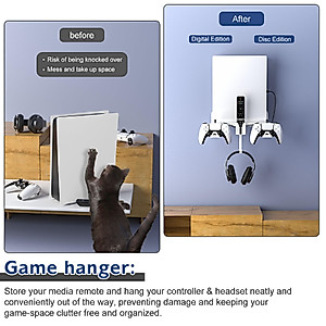 ROCHIE PS5 Wall Mount Bracket PS5 Wall Stand with 2-in-1 Magnetic Charging Cable for Playstation 5 Disc/Digital Edition, with Detachable Controller Holder & Headphone Hanger White