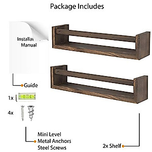Wallniture Utah Wall Mount Kids Bookshelf Nursery Decor Floating Wall Shelf Photo Display Multiuse Toy Storage Organizer Burnt Wash Brown Set of 2