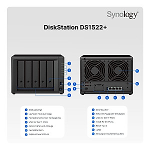 Synology DS1522+ 5-Bay Desktop NAS Solution 5x3,5/2,5" SATA HDD/SSD, 2X M.2 2280 NVMe SSD, 8GB RAM