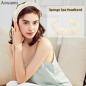 AMCAMI 2 PCS Puffy Spa Headband for Women Sponge Headbands for Girls Terry Towel Cloth Fabric Head Band for Skincare, Makeup Removal= (Beige&Light coffee)