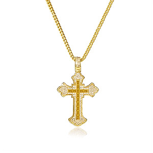 PHENGEL 12 month birthday stone Cubic Zirconia 5A Cz Cross Religious Pendant gorgeous Necklace (14K-Gold-11-Nov)