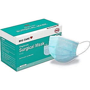 BYD CARE Single Use Disposable 3-Ply Mask, ASTM Level 3, Daily protection for Home, Office, School, Restaurants, Gyms, Outdoor and Indoor, 2 Boxes of 50 PCs each (100 masks total)