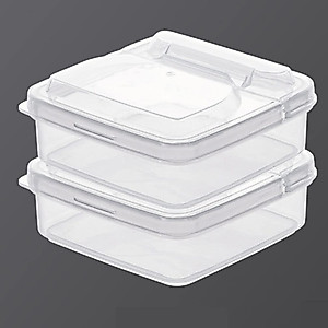 Teensery 2 Pcs Plastic Cheese Storage Box with Lid Multi-Purpose Square Food Container for Fruits Vegetable, 4" x 4" x 1.6" (Clear)