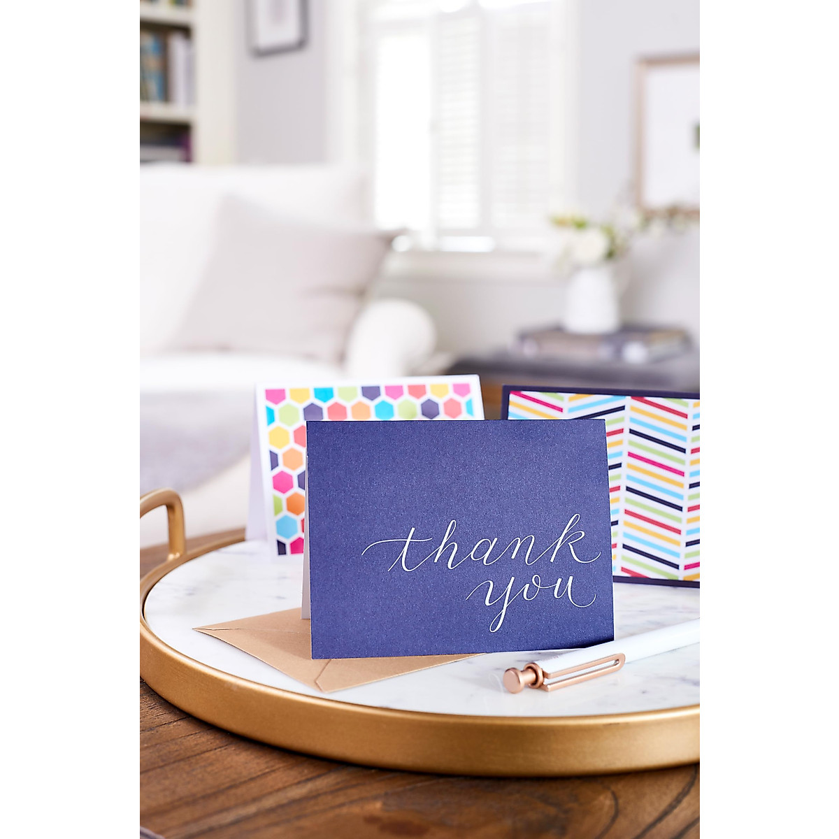 American Greetings Thank You Cards, Navy Blue with Brown Kraft-Style Envelopes (50-Count)