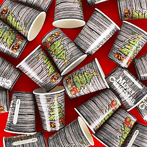 Gatherfun Disposable Christmas Cups, Christmas Tree Wooden Design Paper Cups for Merry Christmas Party Decorations, 9OZ 20 Pack