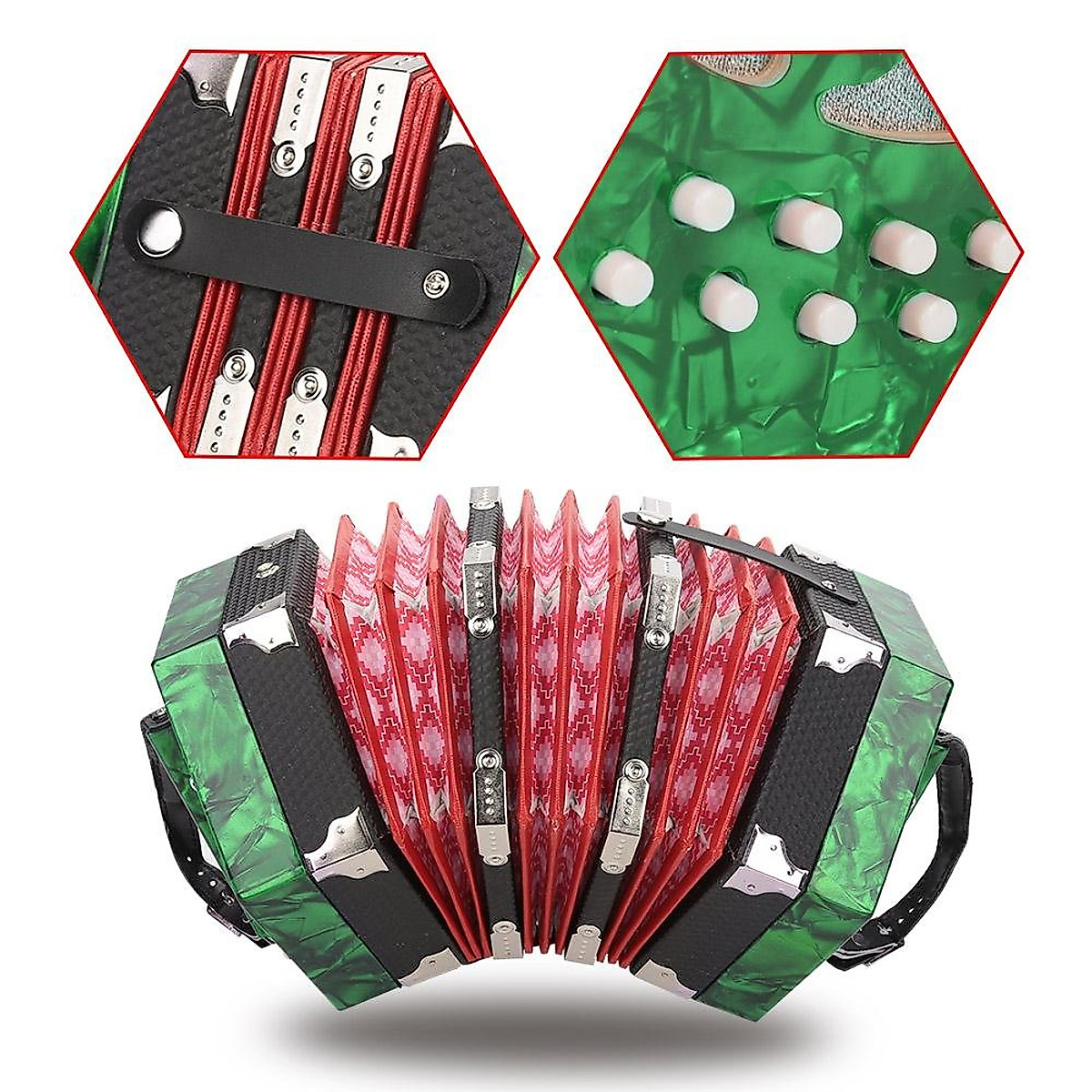 Concertina, Professional 20 Buttons Accordion Concertina Anglo-Style Musical Instrument Accessory with Carrying Bag(Green)