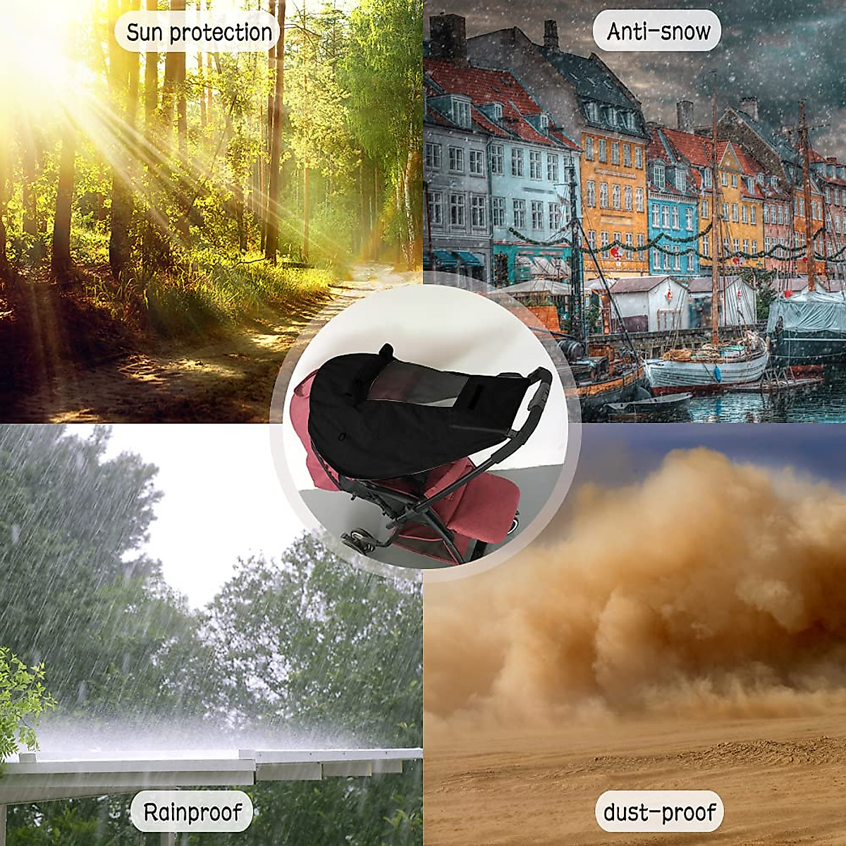 Pram Sunshade Sun Cover, Sun Shade Stroller for Baby, Universal Waterproof Stroller Sunshade Cover Anti-UV with Viewing Window for Stroller(Black)