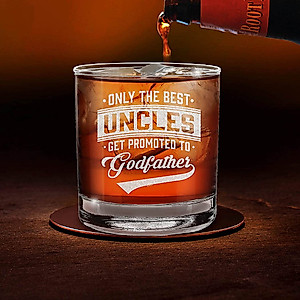 shop4ever Only The Best Uncles Get Promoted To Godfather Varsity Pregnancy Announcement Engraved Whiskey Glass (11 oz.)