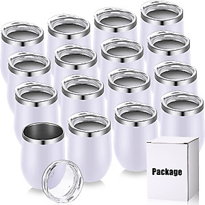 Remagr 16 Pack Stainless Steel Wine Tumblers 12 Oz Insulated Vacuum Wine Cup Set Double Wall Stainless Steel Stemless Wine Mug Glasses for Wine Coffee Soda Whiskey Outdoor Travel (White)
