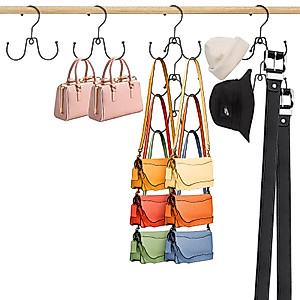 8 Pack 16 Purse Hanger Purse Organizer for Closet, Purse Storage Hooks, 360° Rotatable Space Saving Closet Organizers and Storage for Purse, Handbag, Bag, Jeans, Belt, Scarf