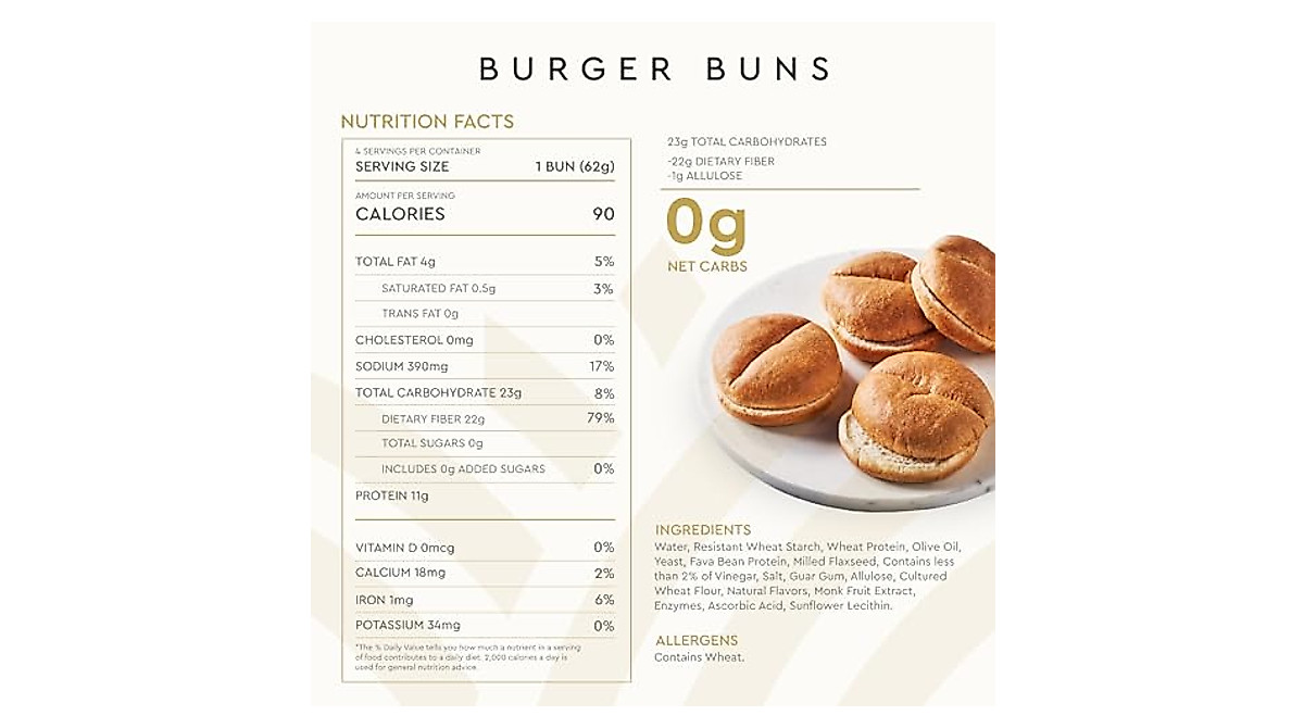 Hero Classic Hamburger Buns - Low Carb & High Fiber