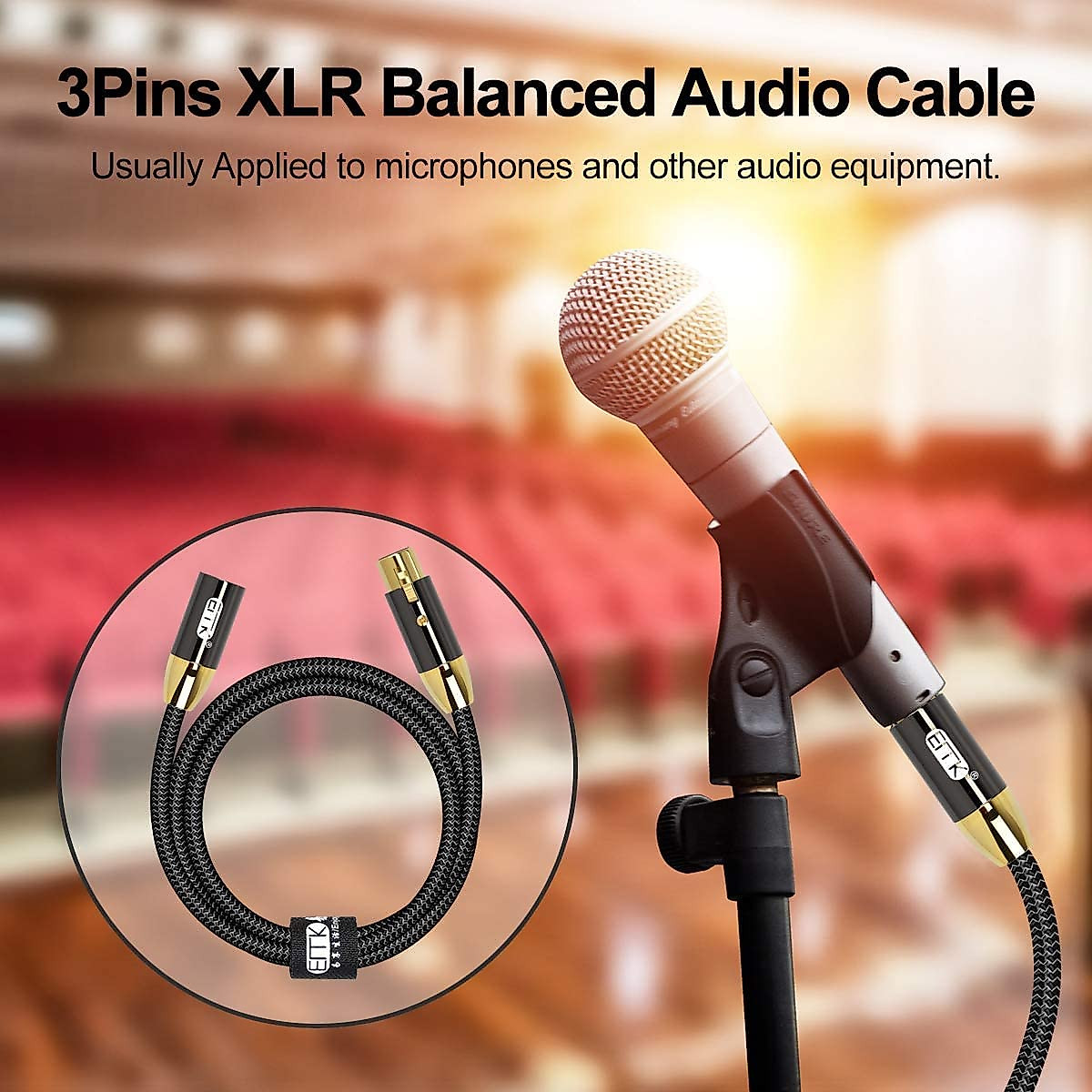EMK XLR Microphone Cable XLR Male to XLR Female 3-Pin Balanced Behringer Mixer Speaker Cable Equalizer Mic Preamplifier Cable Compatible with Speaker Systems(10 Feet/3M, XLR Male to Female Black)