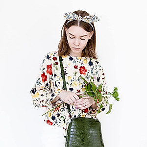 Jaciya Hairband, Non Slip Fashion Knotted Thin Headband with Bow, Cute Top Knot Hair Bands for Women Girls, Bunny Ears Headband, Floral Head Bands Hair Accessories, 6 Pieces