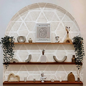 Nukofal Modern Peel and Stick Wallpaper Geometric Beige and White Wallpaper 15.7''x118.1'' Stripe Contact Paper Self Adhesive Removable Wallpaper for Bedroom Bathroom Drawer Cabinets Decor Vinyl