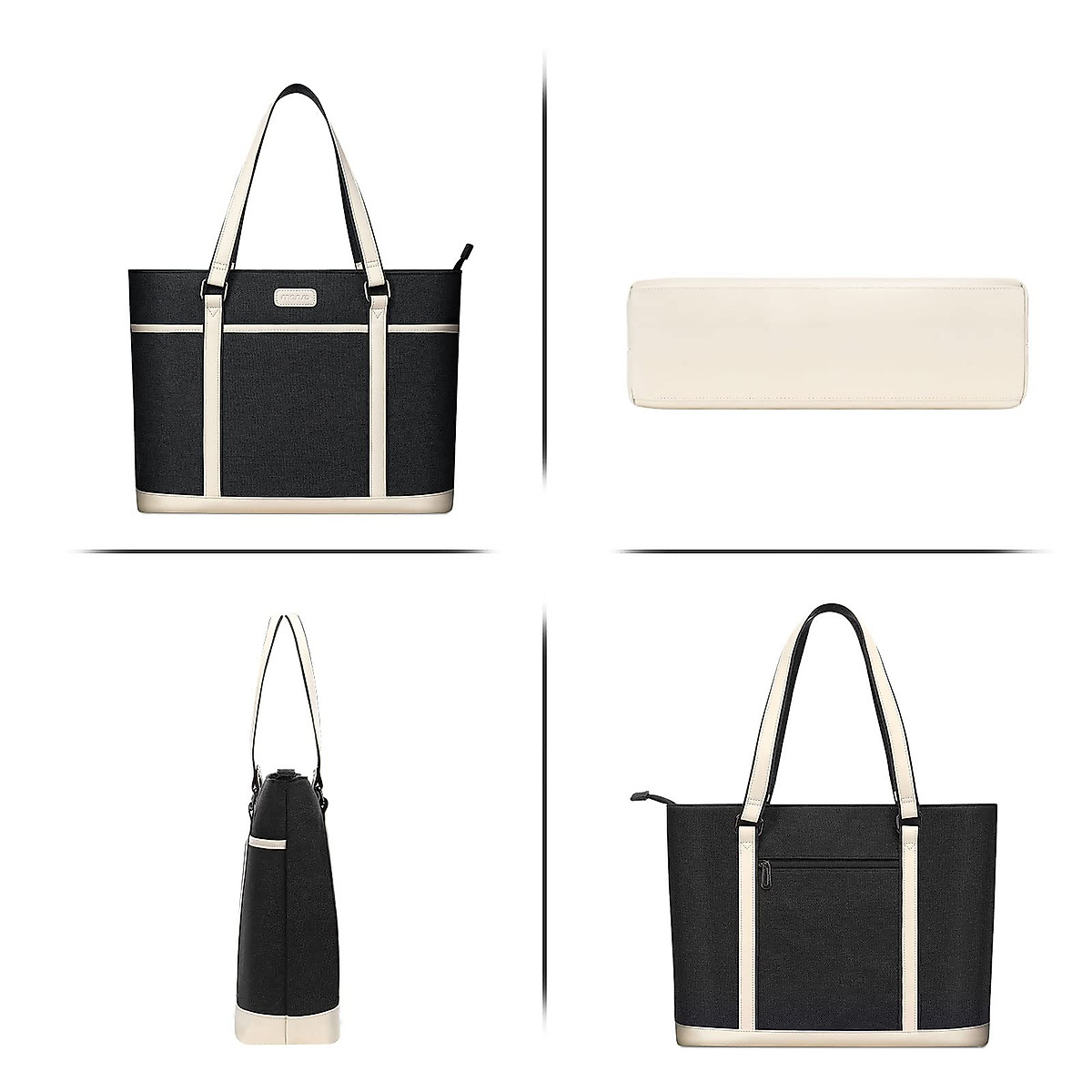 MOSISO Laptop Tote Bag, 15.6 inch Laptop Bag for Women Men, 16 inch Business Office Work Travel Shoulder Computer Bag with Front 3 Hidden Pockets & PU Bottom & Earphone Hole, Black