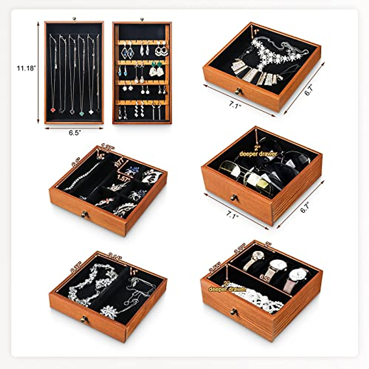Homde Large Wooden Jewelry Box/Cabinet/Armoire with Lock for Women Girls Ring Necklace (Large)