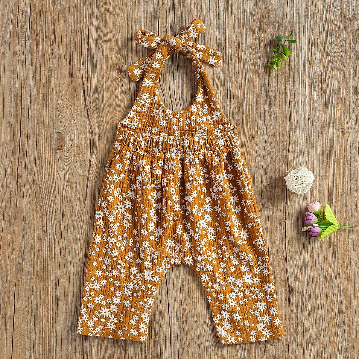 Summer One Piece Outfit Infant Baby Girl Romper Jumpsuit Sleeveless Halter Floral Bodysuit Clothes Bib Overalls