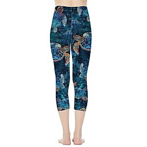 AFPANQZ Sea Turtle Print Leggings for Women High Waist Yoga Pants for Cycling Running Butt Lift Athletic Yoga Leggings Slimming Stretchy Capri