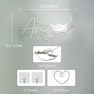 Angel Neon Sign Warm White, Large 23.6x10.6 inches Letter Angel Neon Light USB Powered Light Up Sign for Home, Bedroom Wall Deco, Birthday Wedding Engagement Party Decor, Graduation, Baby Shower Gifts