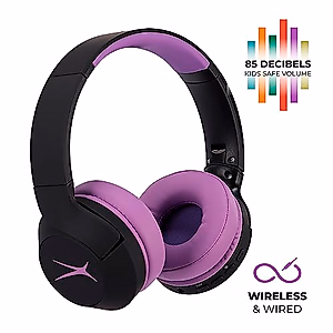 Altec Lansing Kid Safe Noise Cancelling Wireless Headphones 15H Battery, 85dB Volume Limit, Foldable Design Powerful Sound, Active Noise Cancellation Perfect for Kids Ages 7+ (Blackout Purple)