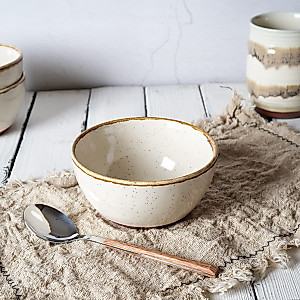 Bosmarlin Ceramic Cereal Bowl Set of 4, 26 Oz, Soup Bowl, Dishwasher and Microwave Safe (Beige, 6 in)