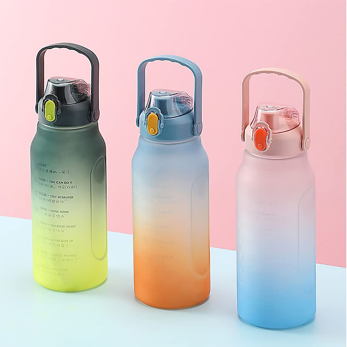Water Bottles with Motivational Time Marker & Straw, 64oz Leakproof Water Jug Drink Bottles Gradient Color Water Containers Travel Sports Water Bottle for Gym Office and School