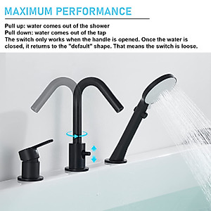 CREA Roman Tub Faucet Black, Tub Faucet Bathtub Bath Faucet Set 3-Hole with Hand Shower Tub Spout Diverter Deck-Mount Pull Out Bathroom Tub Faucet