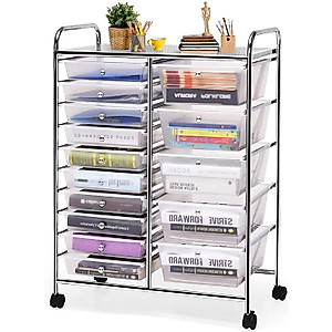 HAPPYGRILL 15 Drawer Storage Drawer Cart Organizer Cart Tools Office School Utility Cart Paper Organizer Rolling Storage Cart with Wheels