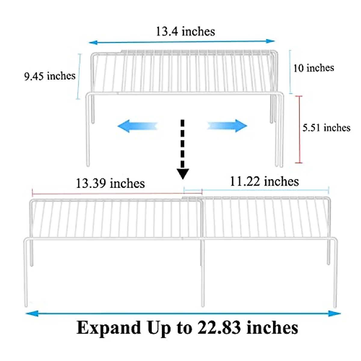 GEDLIRE Kitchen Cabinet Expandable Shelf Organizers Set of 2, Adjustable Metal Wire Pantry Storage Shelves, Plate Dish Organizer Rack for Cabinets, Cupboard, Counter, Freezer, Countertop, White