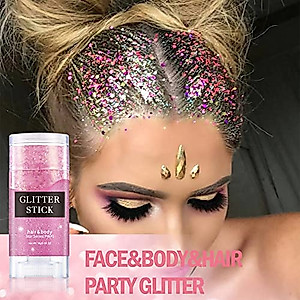 DAGEDA Body Glitter,Face Glitter Cream Chunky Glitter Stick for Hair Nail,Body Glitter Stick Sparkling Mermaid Sequins,Holographic Glitter Festival Rave Accessories Stage Christmas Makeup (Pink)