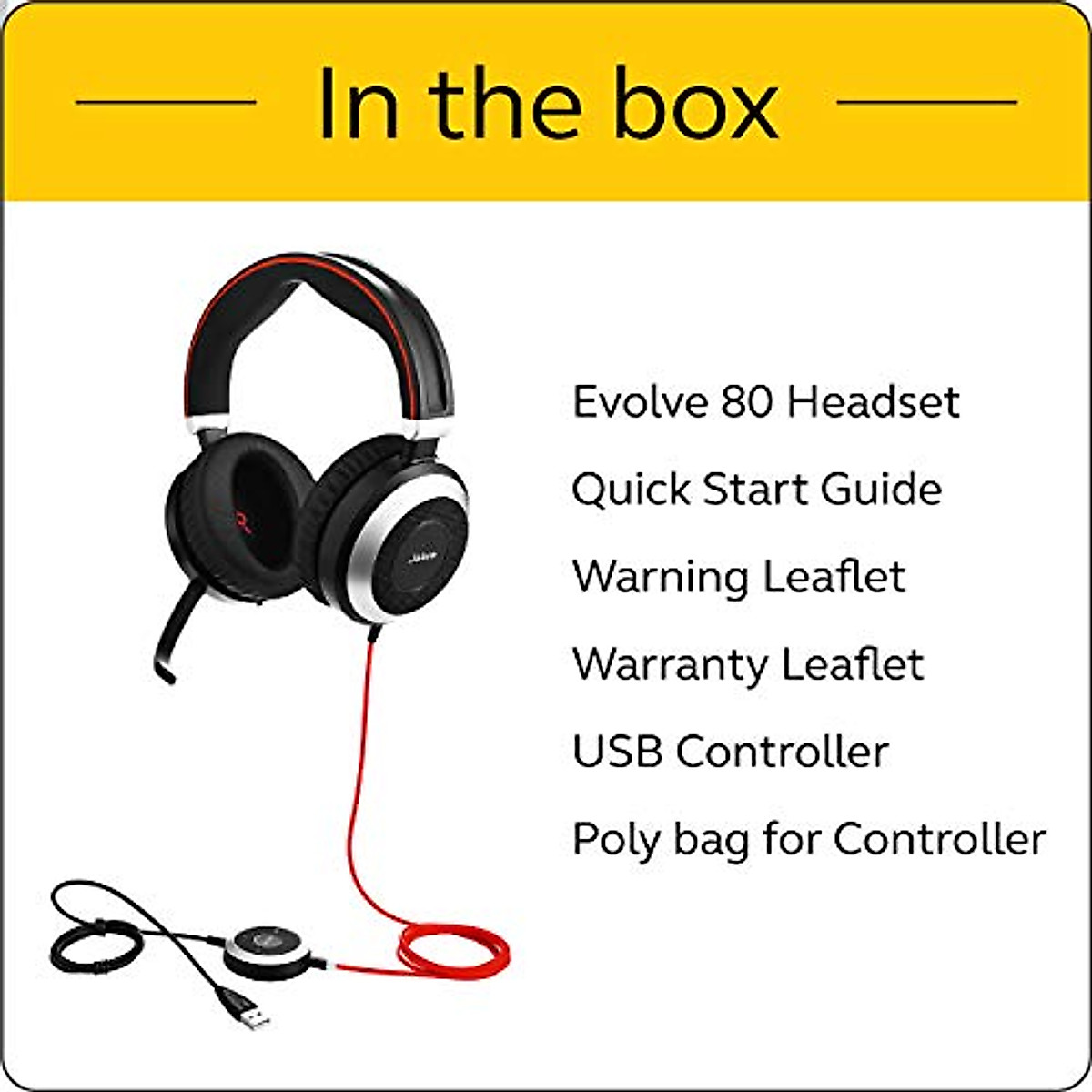 Jabra Evolve 80 UC Wired Headset Professional Telephone Headphones with Unrivalled Noise Cancellation for Calls and Music, Features World-Class Speakers and All Day Comfort