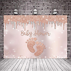 Avezano Rose Gold Baby Shower Backdrop Glitter Shimmer Little Feet Girl Baby Shower Background Vinyl Bling Rose Gold Baby Shower Backdrops Decorations (10x8)