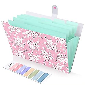 SKYDUE Expanding File Folders with 8 lables, Floral Printed Accordion Document Folder Organizer US Letter Size